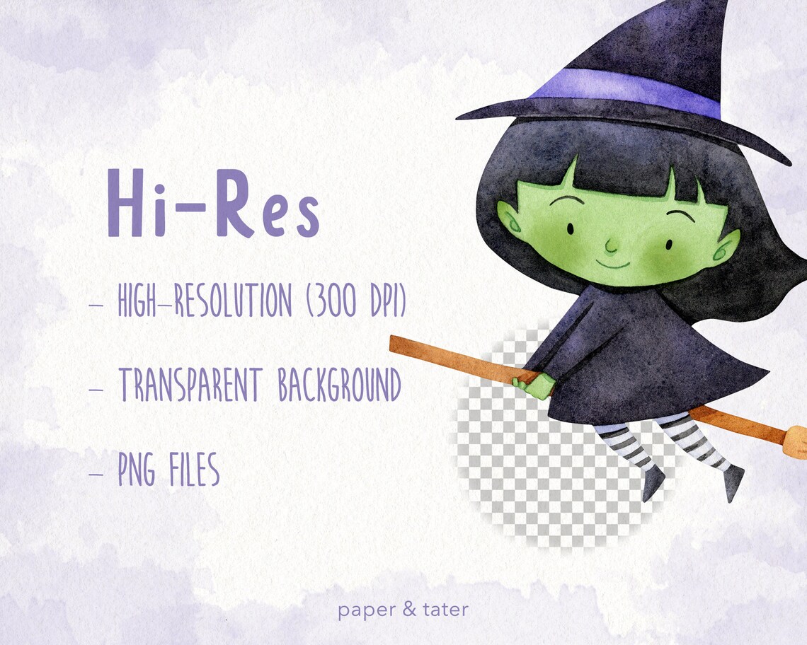 Watercolor Halloween Clipart Cute Monsters Witch Vampire - Etsy