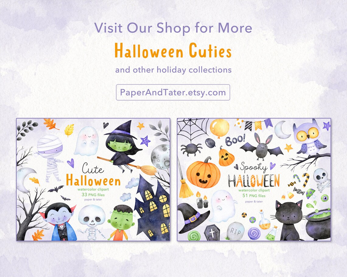 Watercolor Halloween Clipart Cute Monsters Witch Vampire | Etsy
