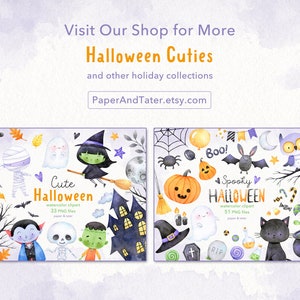 Watercolor Halloween Clipart Cute Monsters Witch Vampire - Etsy