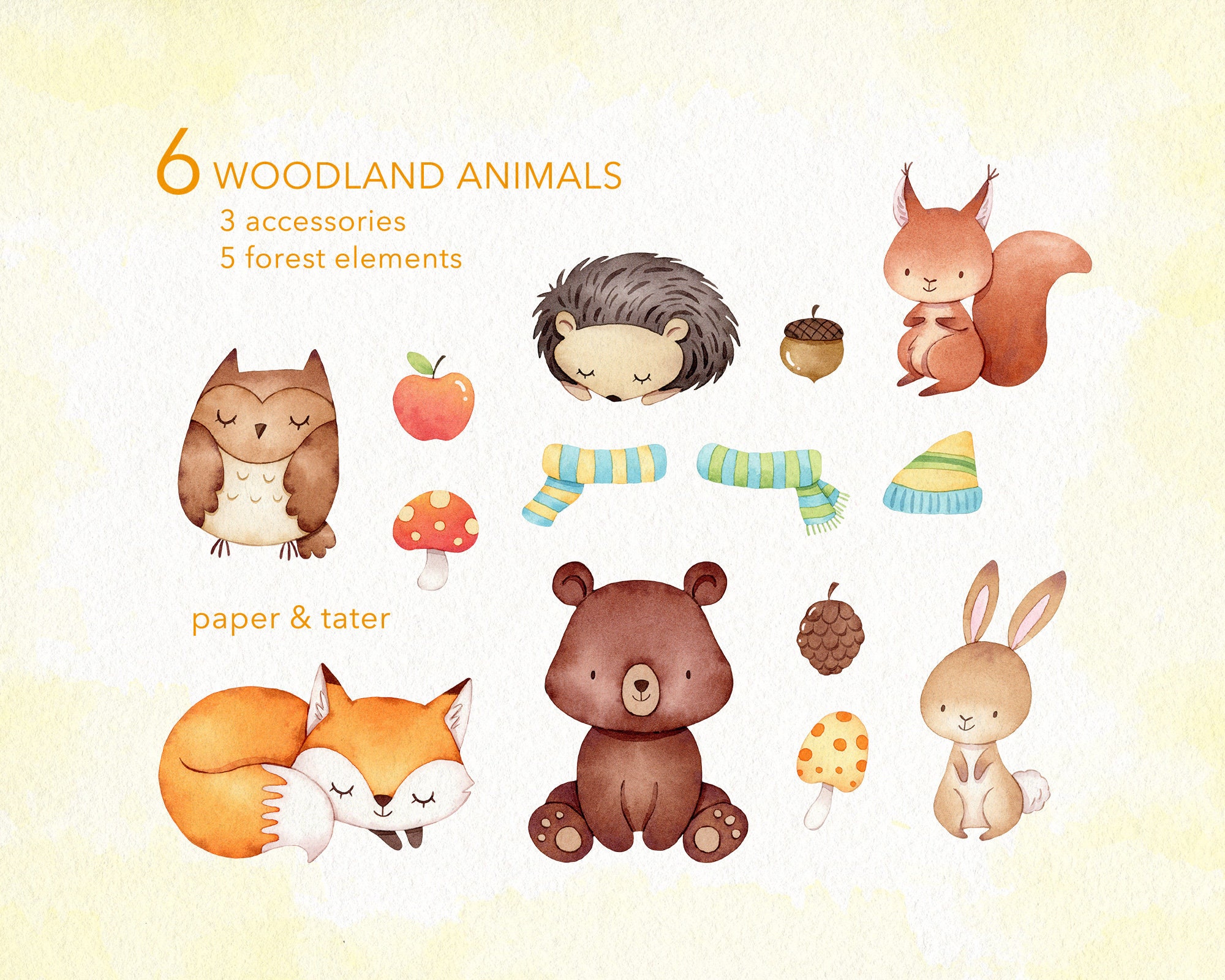 Watercolor Autumn Woodland Clipart Fall Forest Baby Animal - Etsy