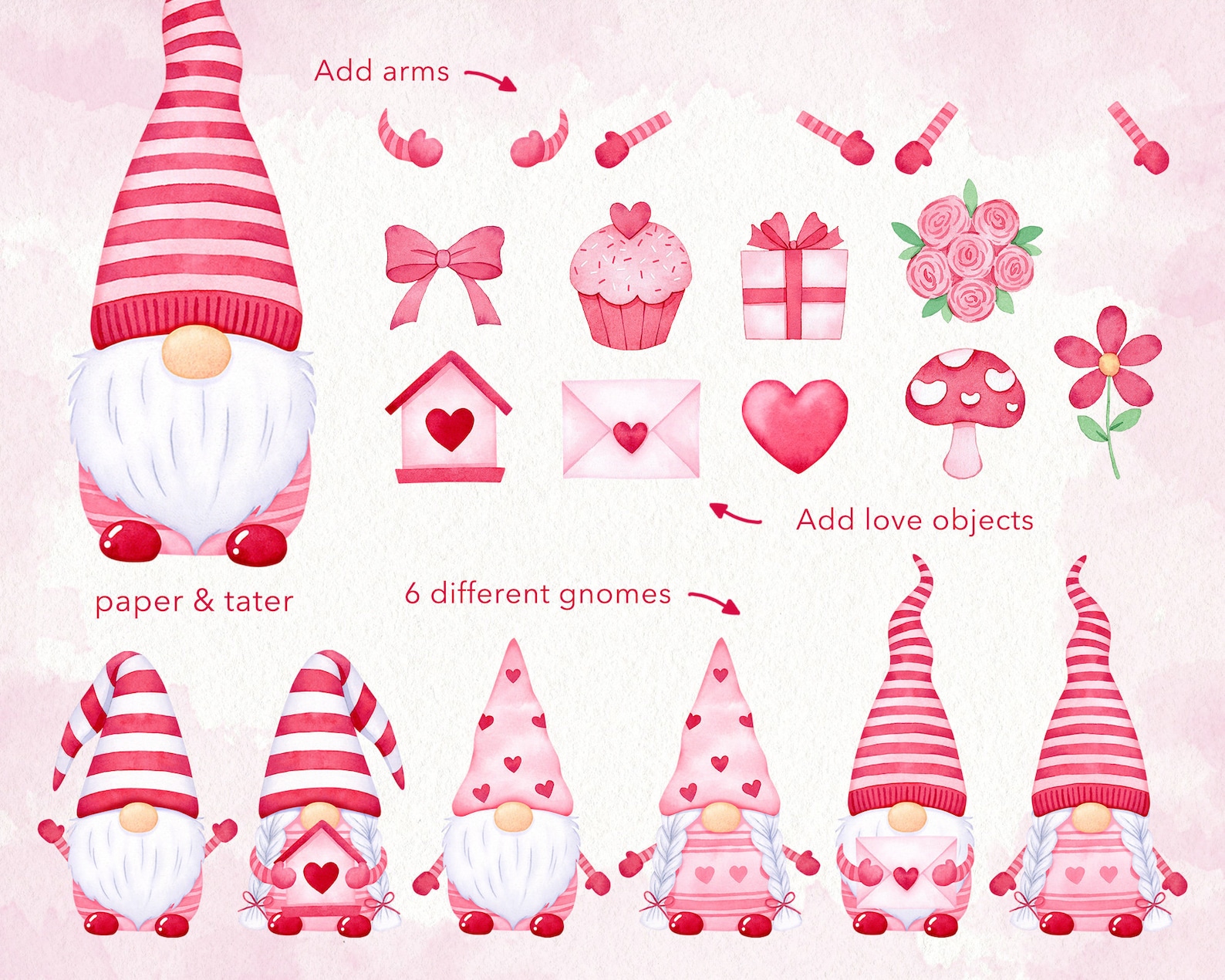 Watercolor Valentine Gnomes Clipart Graphics Nordic Gnomes | Etsy