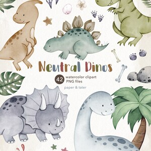 Watercolor Dinosaur Clipart, Neutral Dino Clip Art, Cute Baby Dinosaur ...