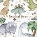 Watercolor Dinosaur Clipart Neutral Dino Clip Art Cute Baby - Etsy