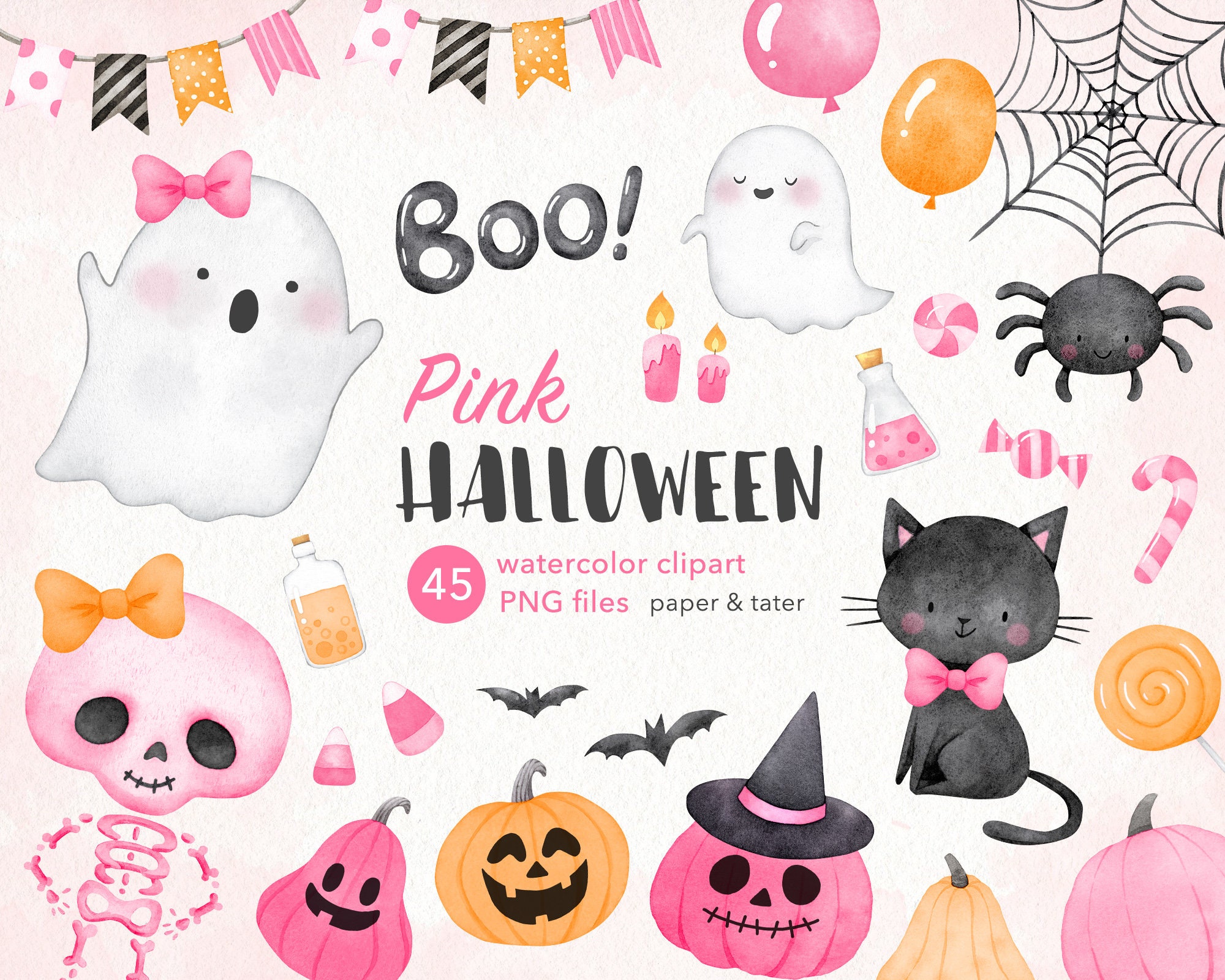 Pink Halloween Watercolor Clipart Cute Pastel Halloween Girl - Etsy Canada