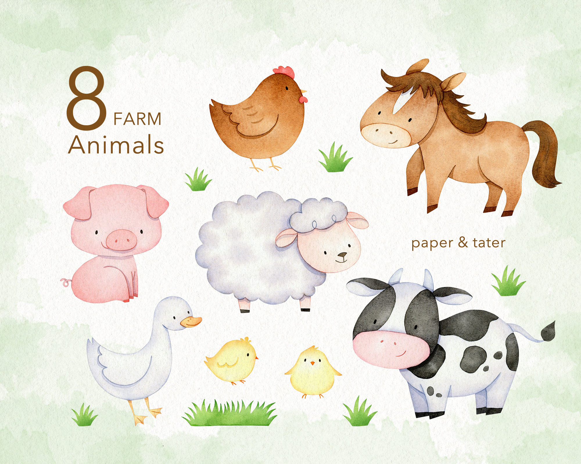Watercolor Cute Farm Animals Clipart Graphics Farmhouse Barn | Etsy