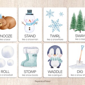 Winter Movement Cards for Kids, Winter Action Cards, Preschool Gross ...