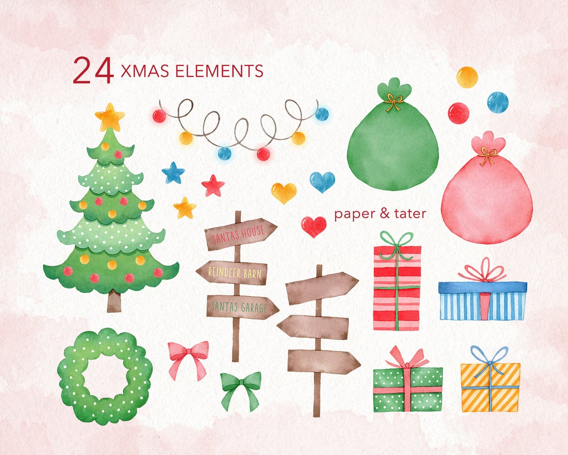 Santa's Cars Watercolor Clipart Front View Christmas | Etsy