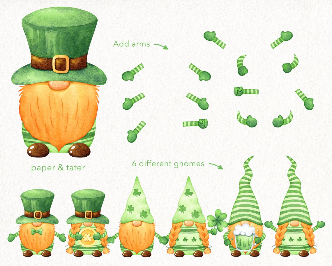 Watercolor St Patricks Day Gnomes Clipart Graphics Nordic | Etsy