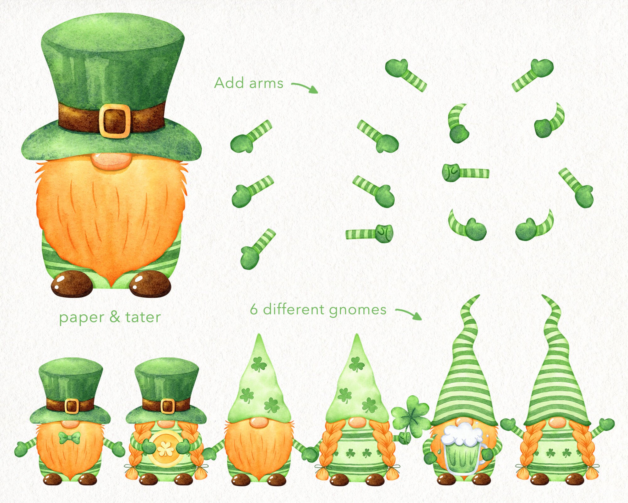 Watercolor St Patricks Day Gnomes Clipart Graphics Nordic | Etsy