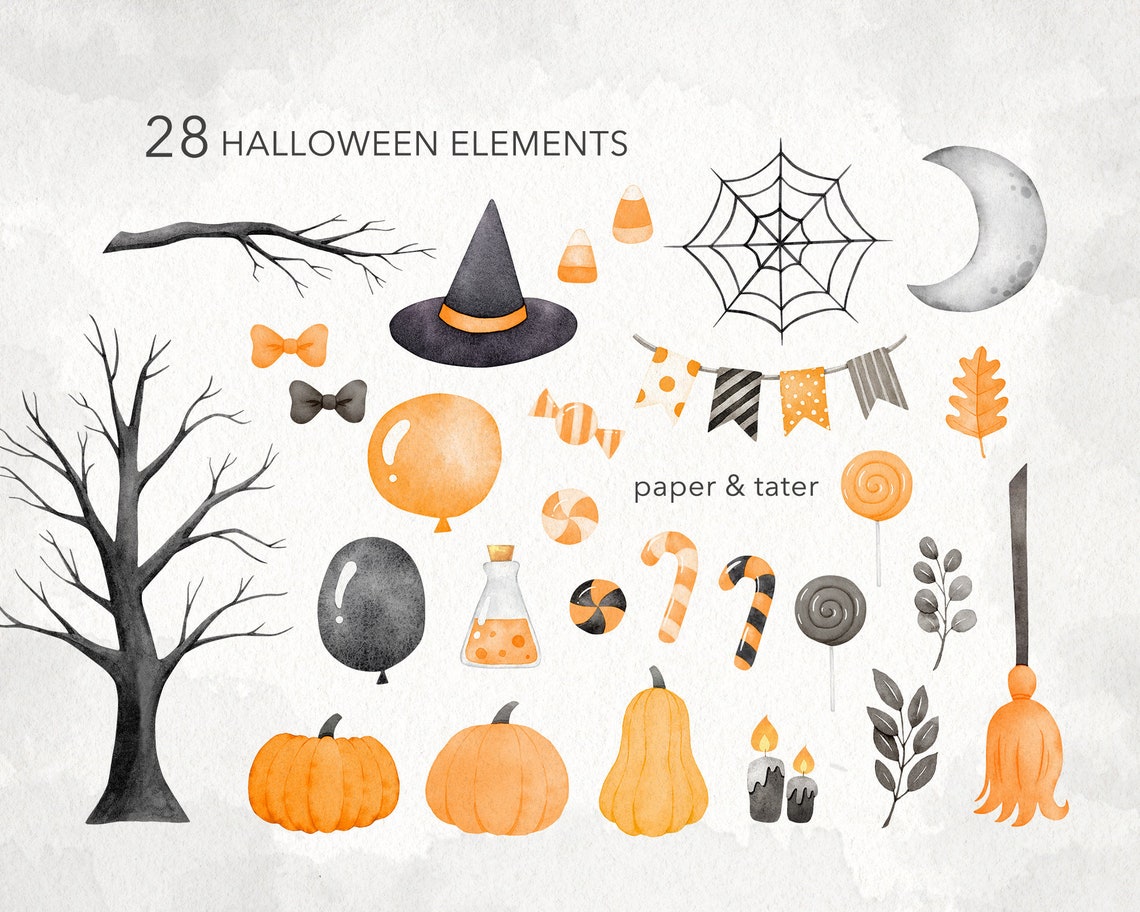 Happy Halloween Watercolor Clipart Cute Halloween Monsters - Etsy