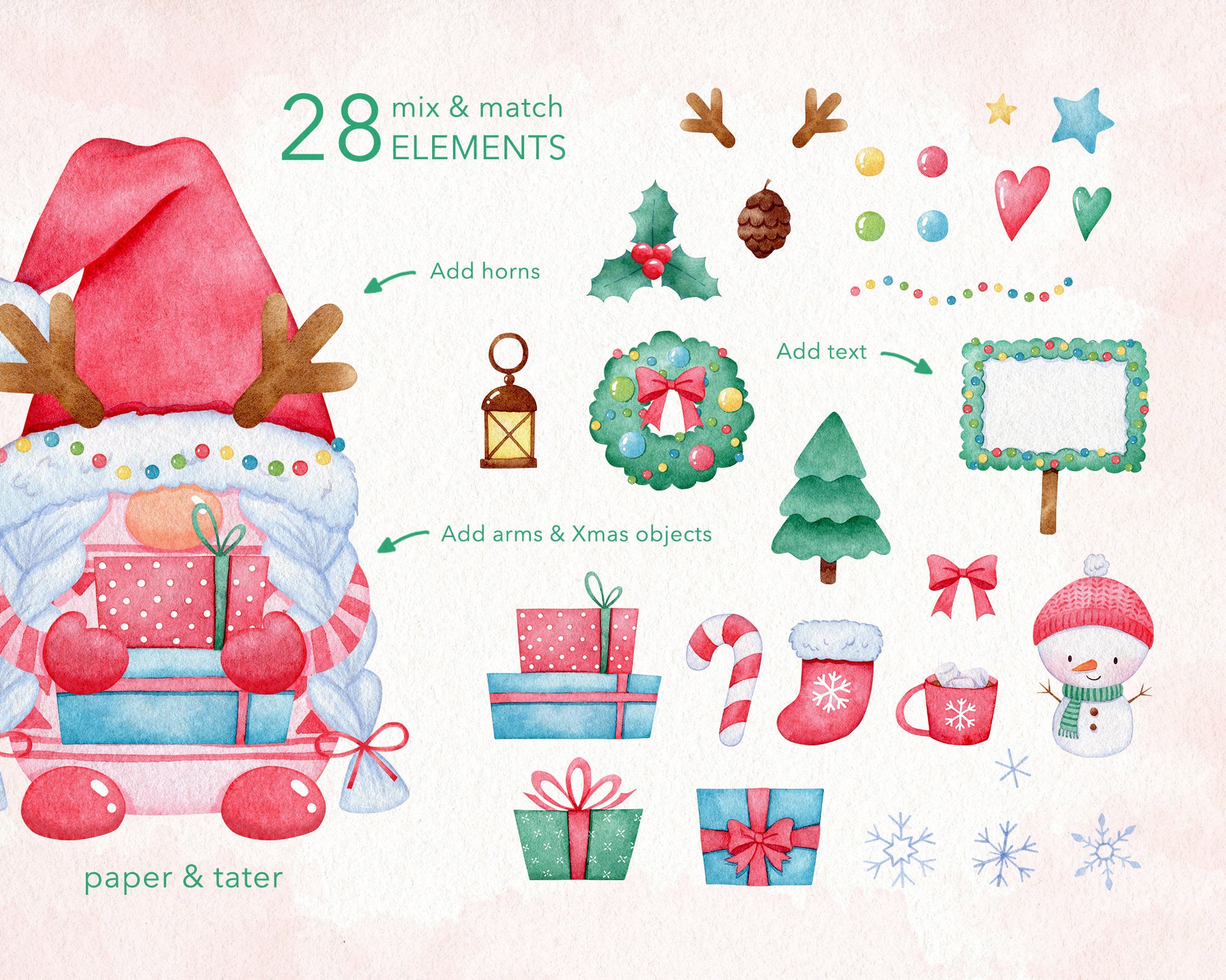 Watercolor Christmas Gnomes Clipart Nordic Gnomes Cute Xmas - Etsy