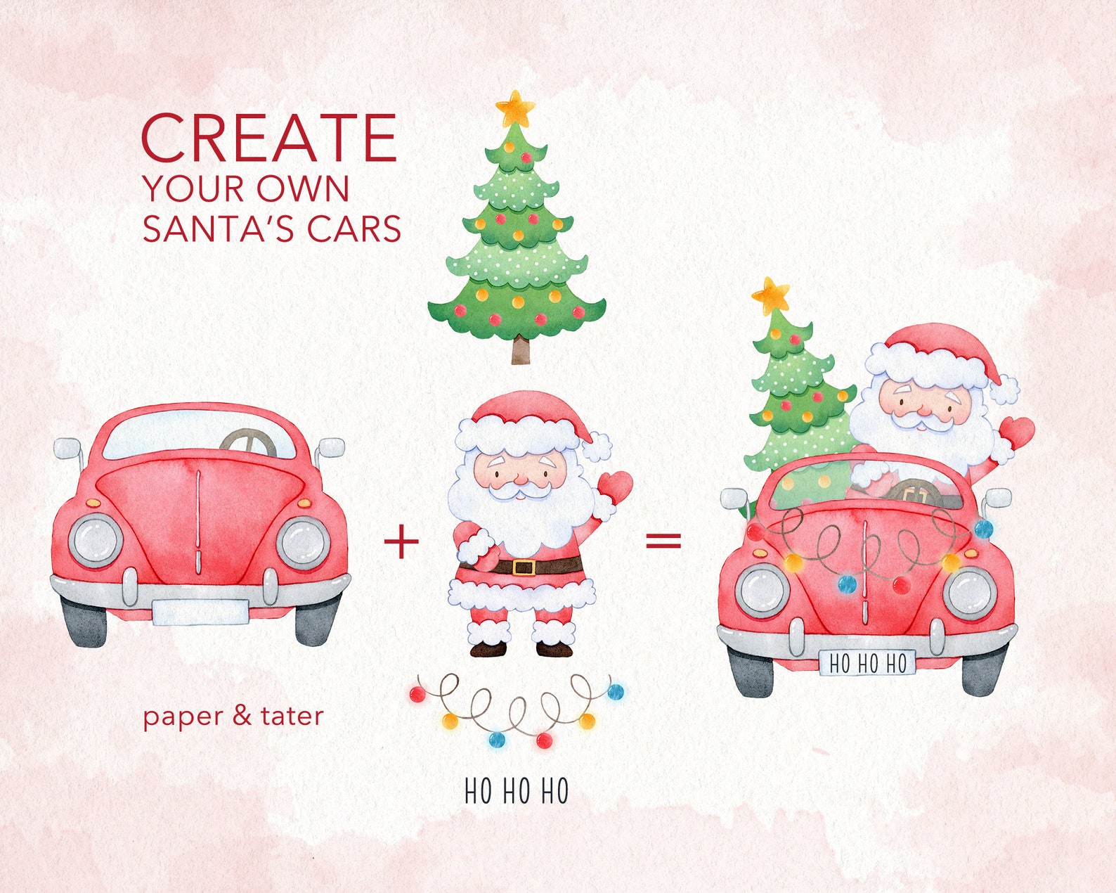 Santa's Cars Watercolor Clipart Front View Christmas - Etsy