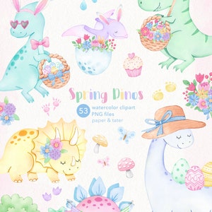 Watercolor Spring Dinosaur Clipart, Pastel Dino Clip Art, Easter Baby ...