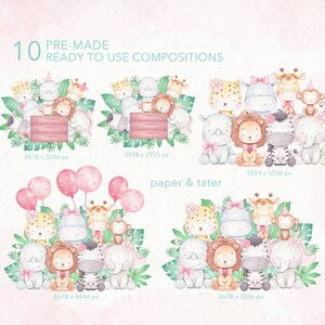 Pink Safari Drive Composition Watercolor Baby Animals Clipart, Ready to ...