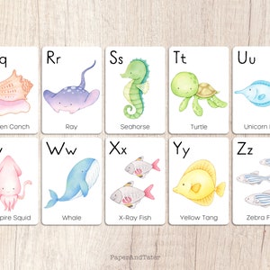 Ocean Alphabet Cards, Sea Animal ABC Cards, Educational Preschool ...