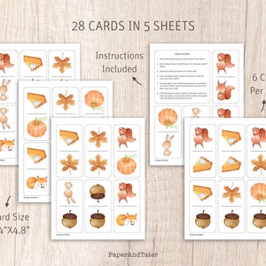 Fall Picture Dominoes Game for Kids | Printable Autumn Matching ...