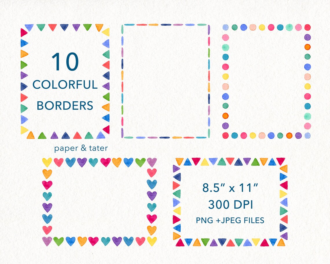 Watercolor Rainbow Borders Clipart Graphics Colorful Rainbow | Etsy