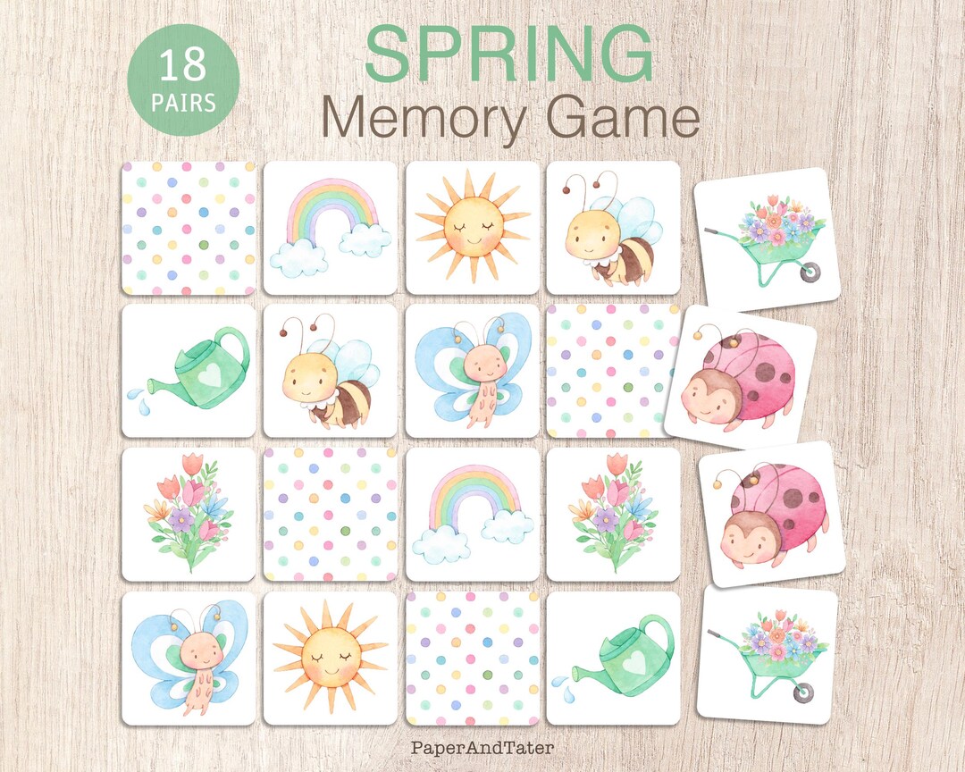 Spring Memory Game for Kids, Springtime Matching Board Game, Preschool ...