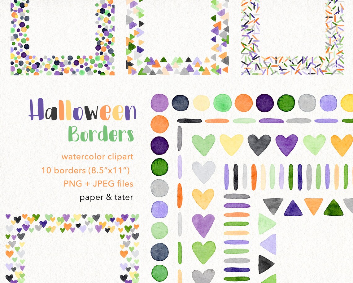 Watercolor Halloween Borders Clipart Graphics Spooky Colorful | Etsy