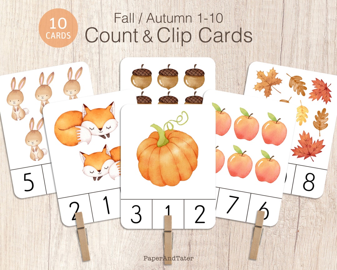 Fall Count and Clip Cards 1-10, Autumn Counting Cards, Educational ...