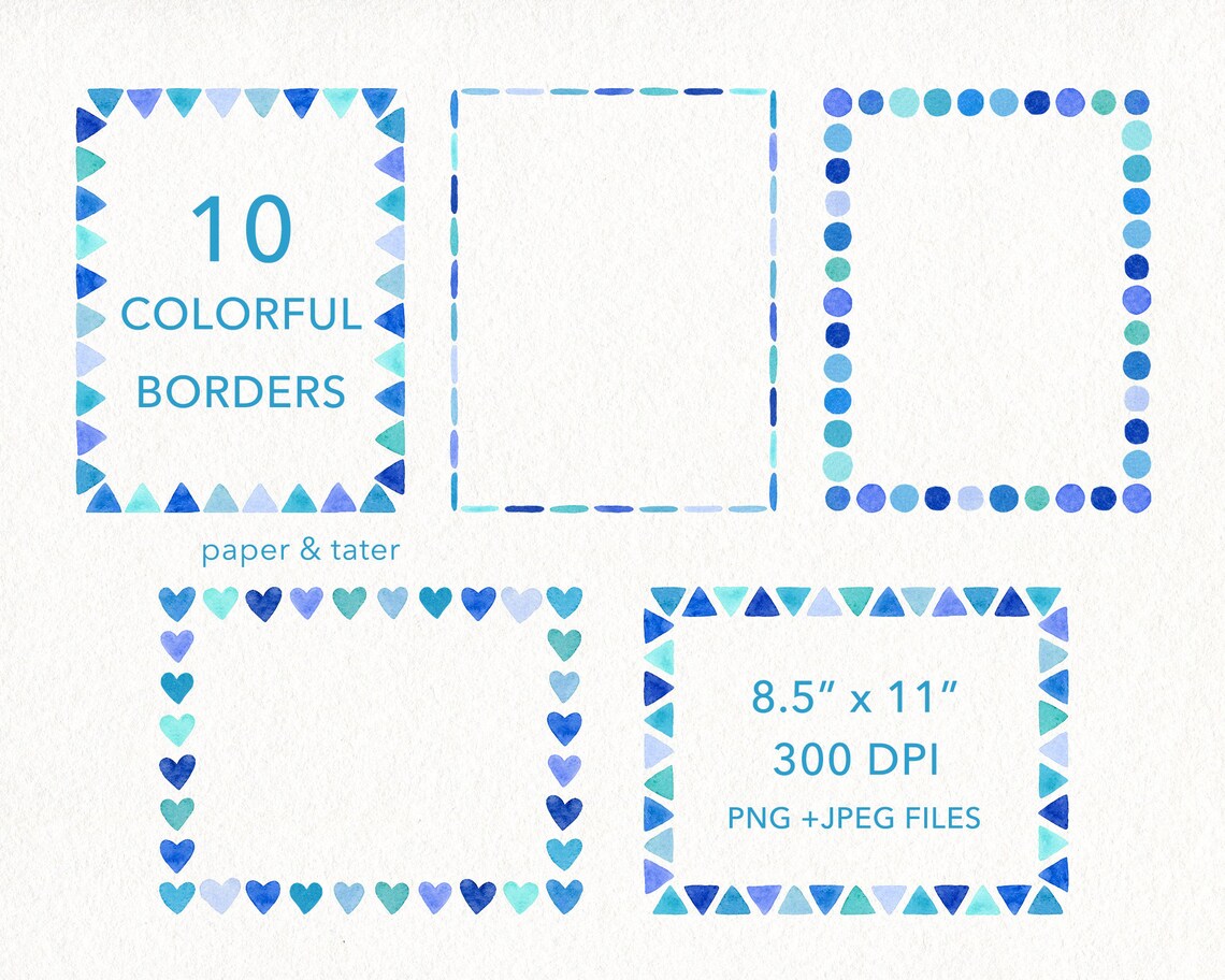 Watercolor Blue Borders Clipart Heart Triangle Circle Overlay | Etsy