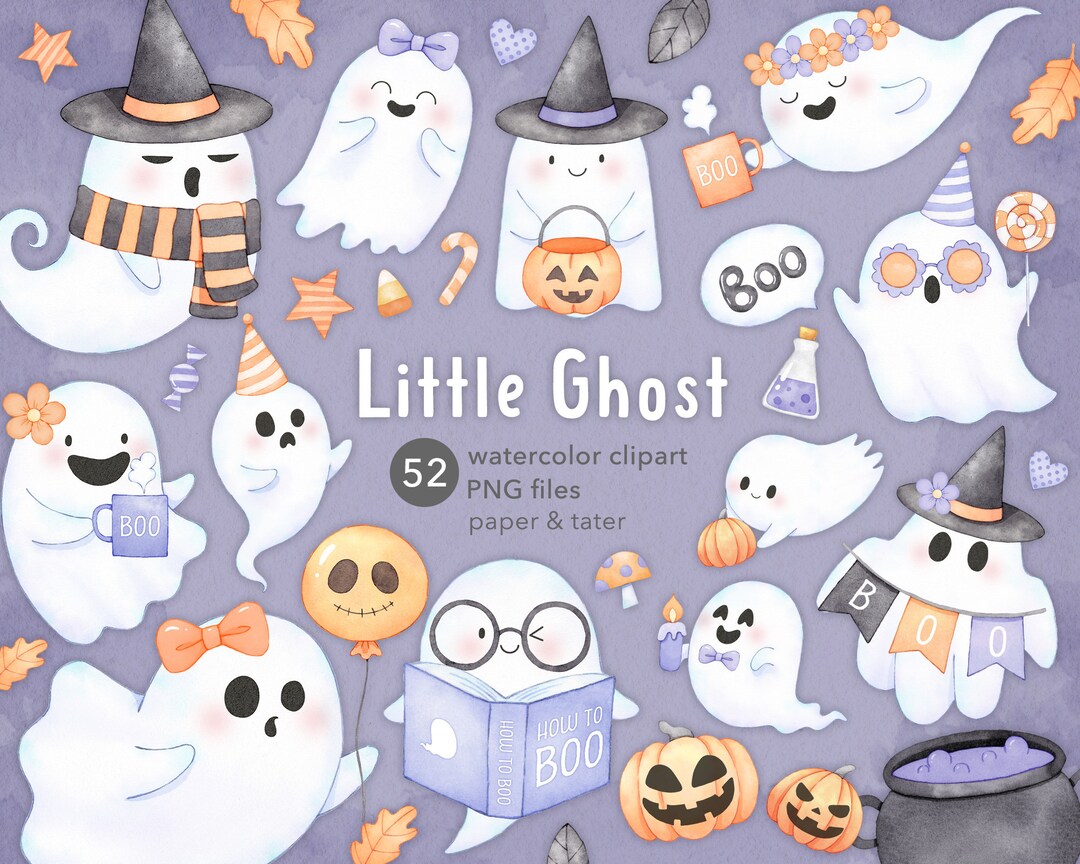 Halloween Little Ghost Watercolor Clipart, Cute Halloween Boo PNG - Etsy