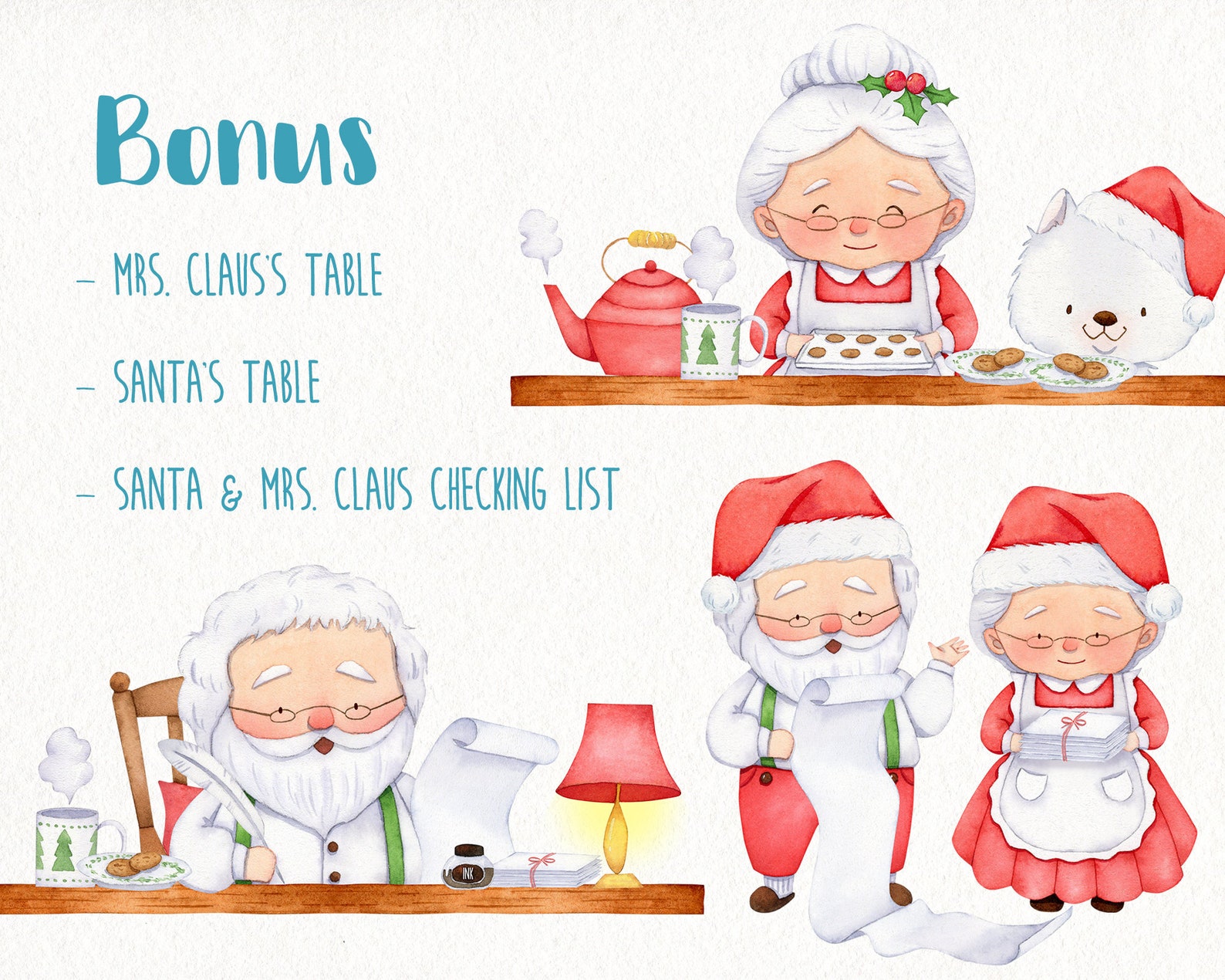 Watercolor Christmas Santa's Home Clipart Graphics, Santa Claus Clip ...
