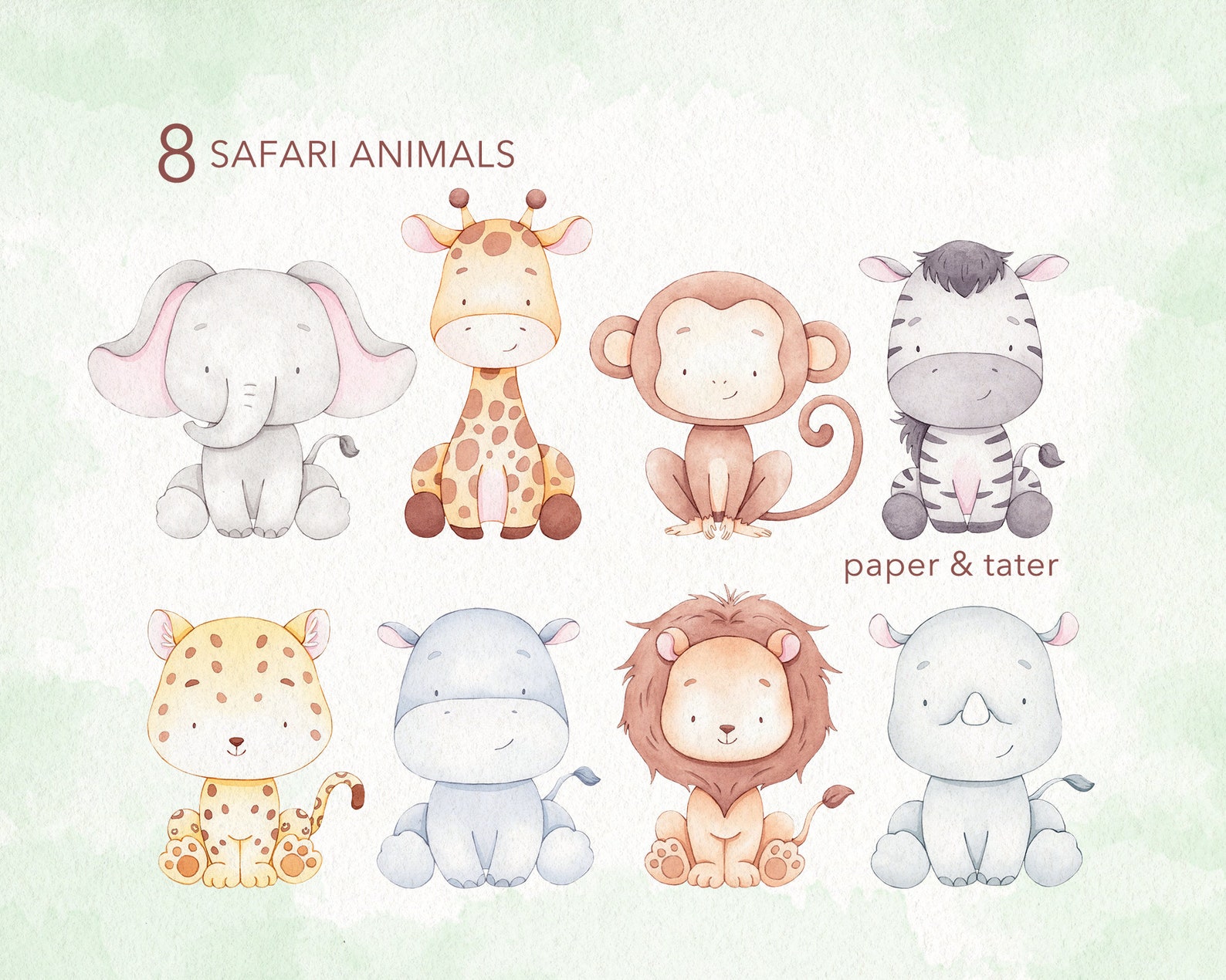 Safari Drive Watercolor Baby Animals Clipart African Wild - Etsy