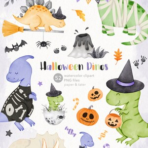 Halloween Dinosaurs Watercolor Clipart, Spooky Dinos PNG - Etsy