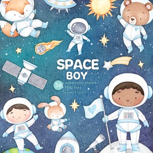 Astronaut Watercolor Clipart, Space Animals, Space Boy PNG - Etsy
