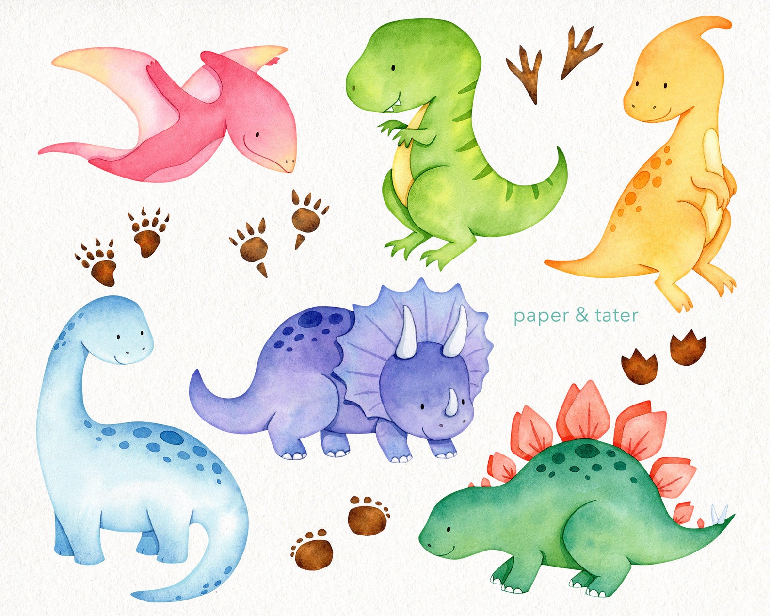 Watercolor Baby Dinosaur Clipart Graphics Dino Clip Art T - Etsy España