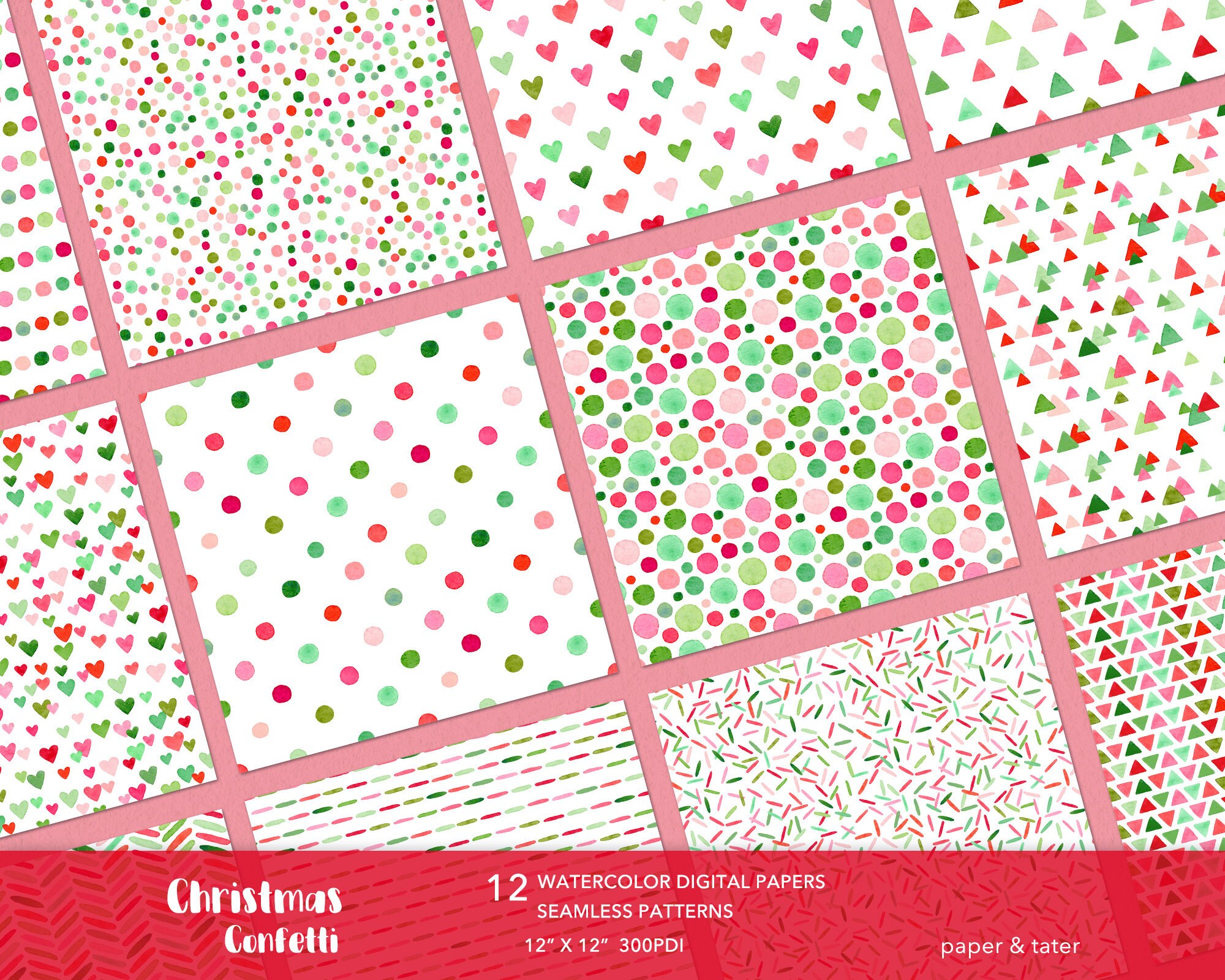 Watercolor Christmas Confetti Digital Papers Fabric Seamless | Etsy