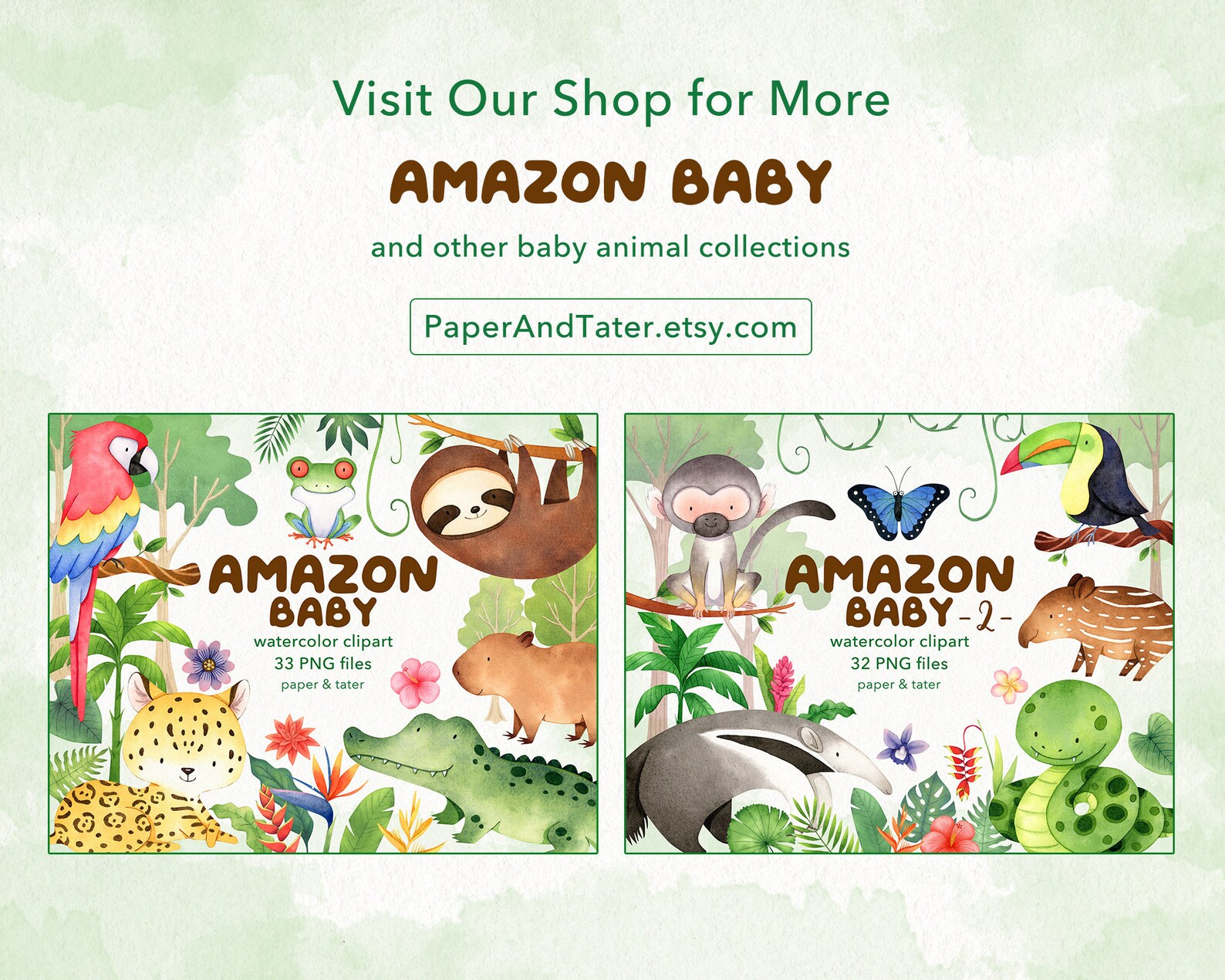 Watercolor Amazon Baby Animals 2 Clipart Tropical Rainforest - Etsy