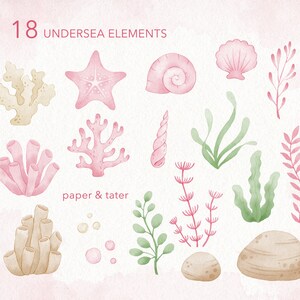 Baby Pink Ocean Animals Watercolor Clipart, Cute Undersea Baby Animals ...