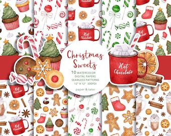 Watercolor Christmas Digital Paper - Etsy