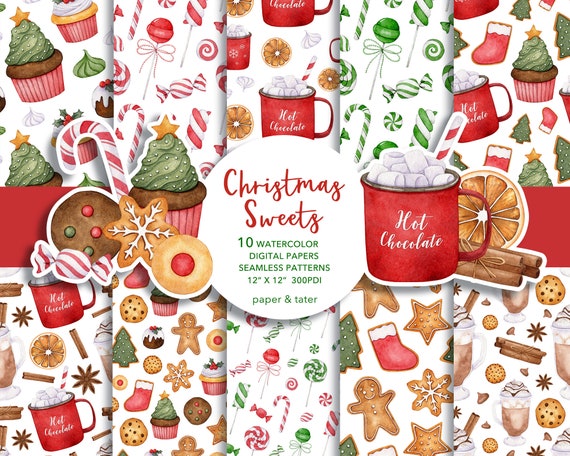 Watercolor Christmas Sweets Digital Papers Fabric Seamless - Etsy Canada