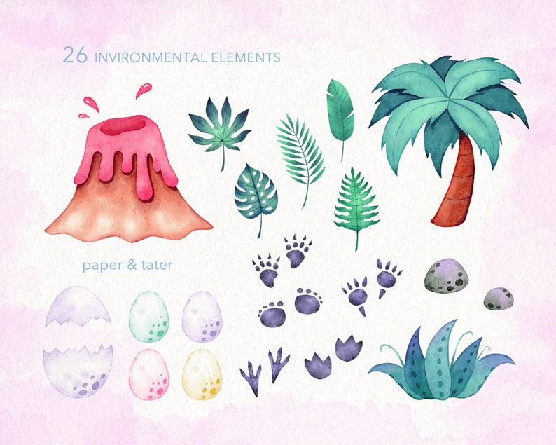 Watercolor Girly Dinosaurs Clipart Cute Baby Dino Clip Art T - Etsy