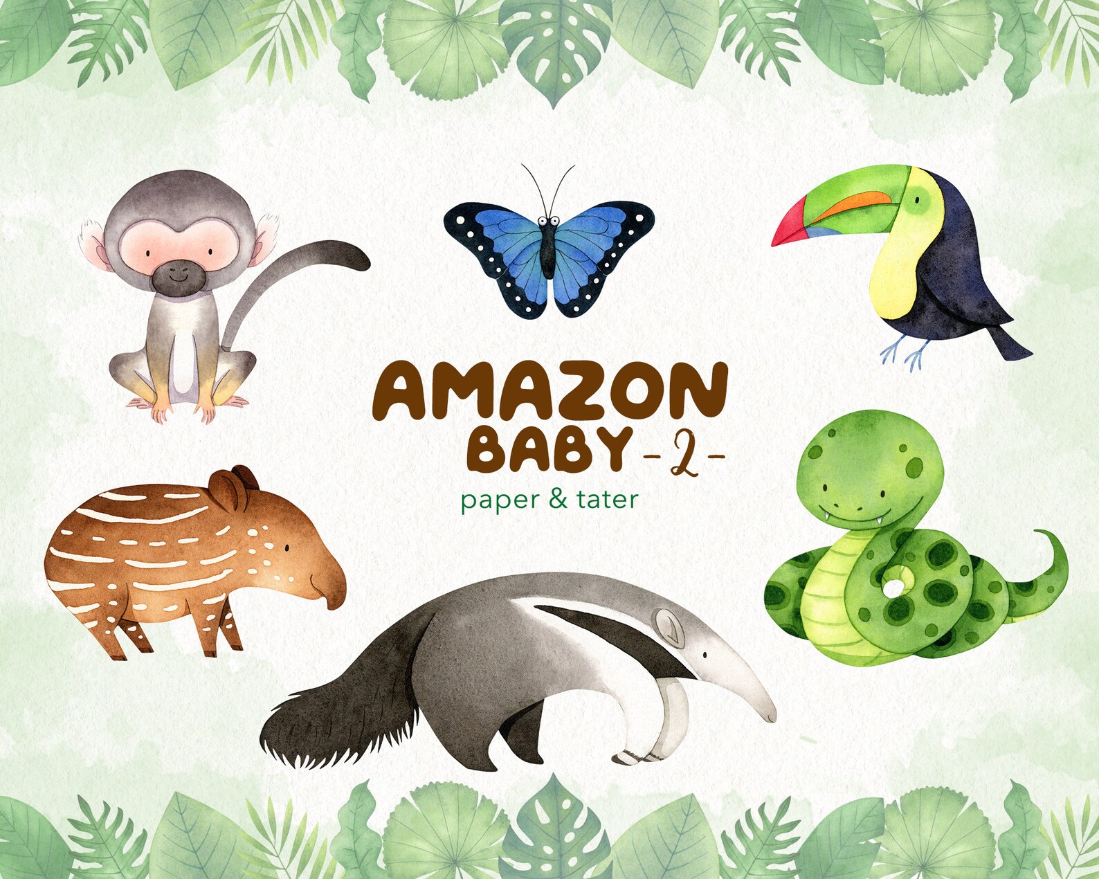 Watercolor Amazon Baby Animals 2 Clipart Tropical Rainforest - Etsy