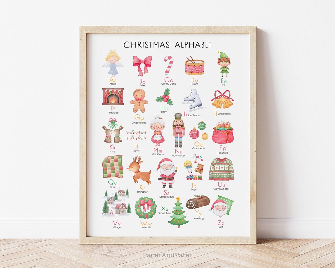 Christmas Alphabet Poster, Holiday Educational ABC Printable Wall Art ...