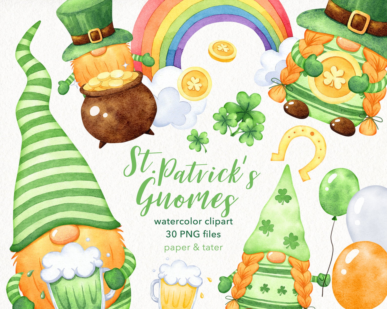 Watercolor St Patricks Day Gnomes Clipart Graphics Nordic - Etsy