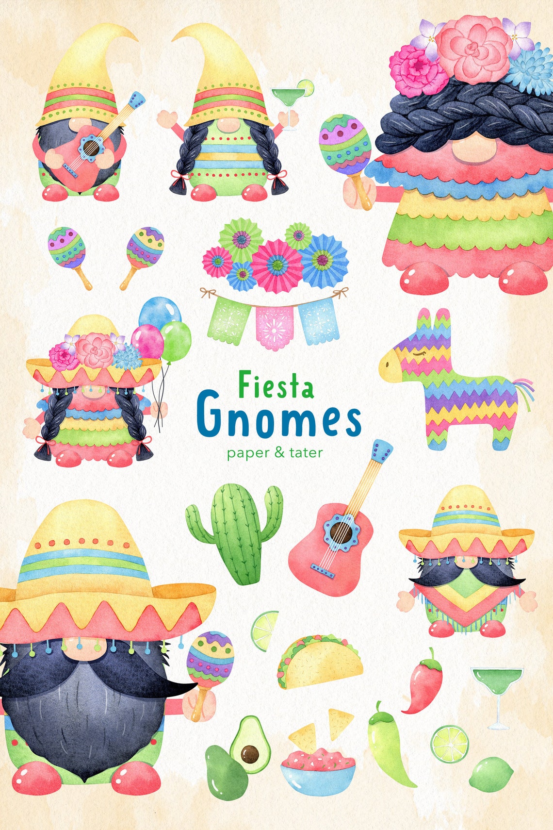 Cinco De Mayo Fiesta Gnomes Clipart Mexican Gnomes Cute Folk - Etsy