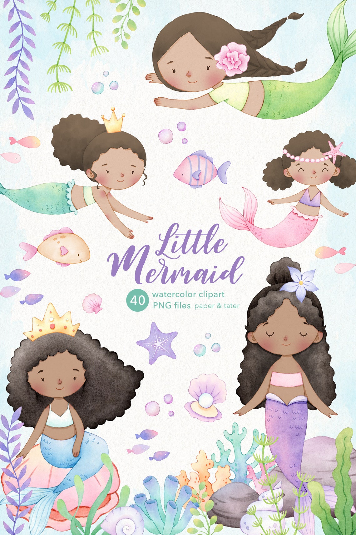 Cute Mermaids Watercolor Clipart Mermaid PNG - Etsy