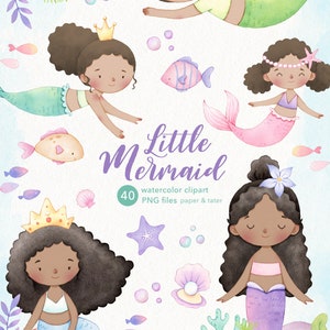 Cute Mermaids Watercolor Clipart, Mermaid PNG - Etsy