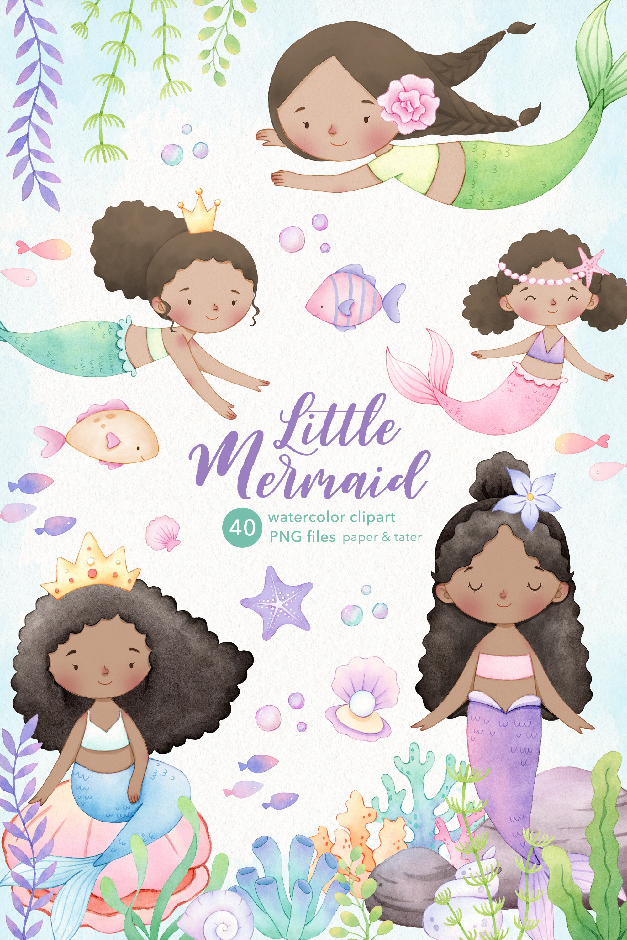 Cute Mermaids Watercolor Clipart Mermaid PNG - Etsy