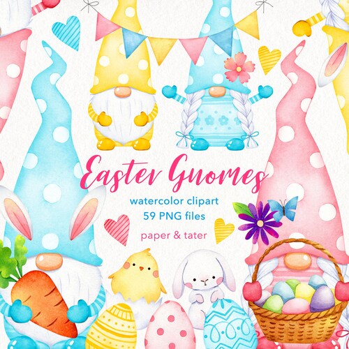 Easter Gnomes PNG Clipart. Bunny Ears Cute Gnomes Watercolor - Etsy