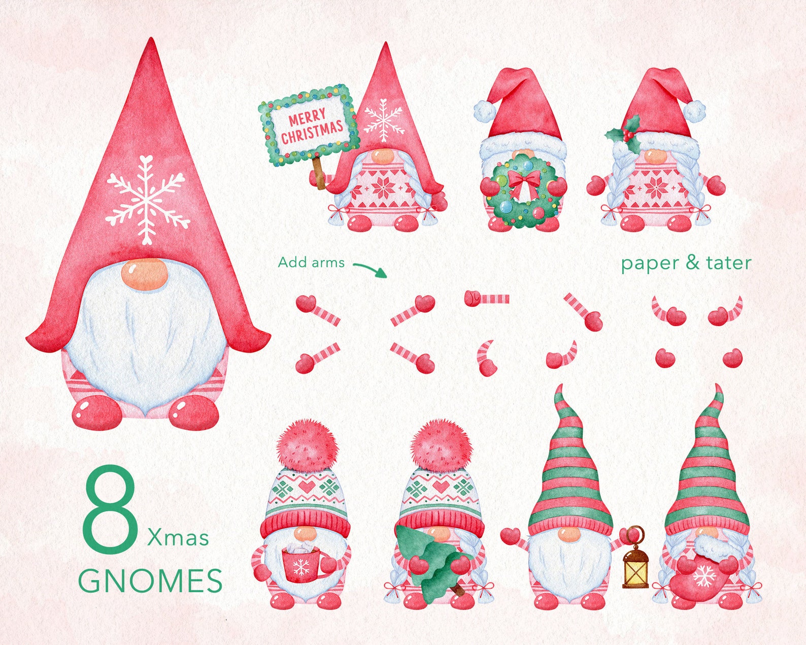 Watercolor Christmas Gnomes Clipart Nordic Gnomes Cute Xmas - Etsy