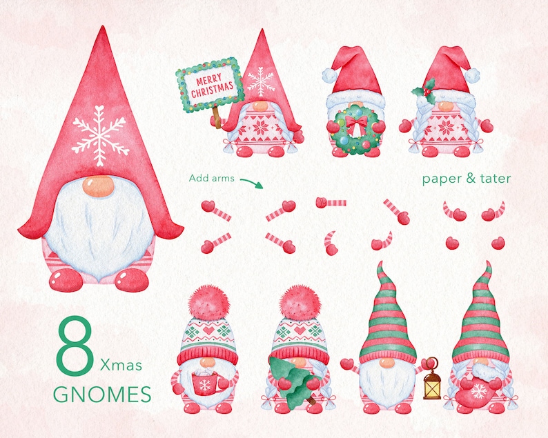 Watercolor Christmas Gnomes Clipart Nordic Gnomes Cute Xmas | Etsy