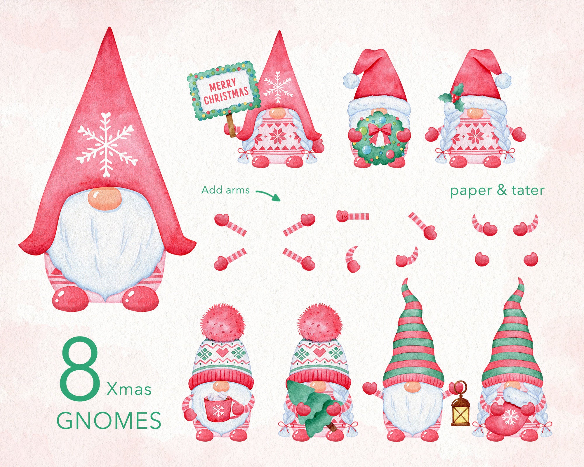 Watercolor Christmas Gnomes Clipart Nordic Gnomes Cute Xmas - Etsy