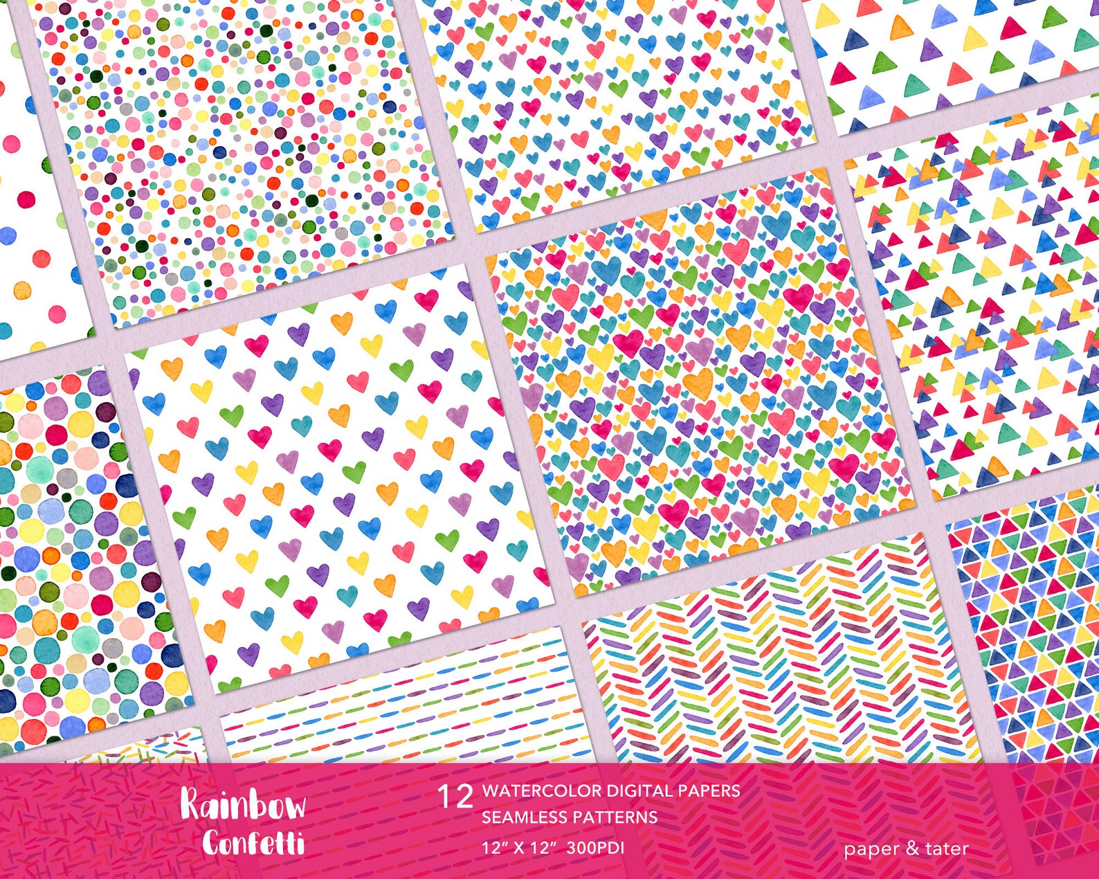 Watercolor Rainbow Confetti Digital Papers Fabric Seamless | Etsy