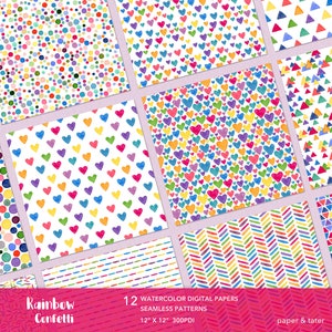 Watercolor Rainbow Confetti Digital Papers, Fabric Seamless Pattern ...